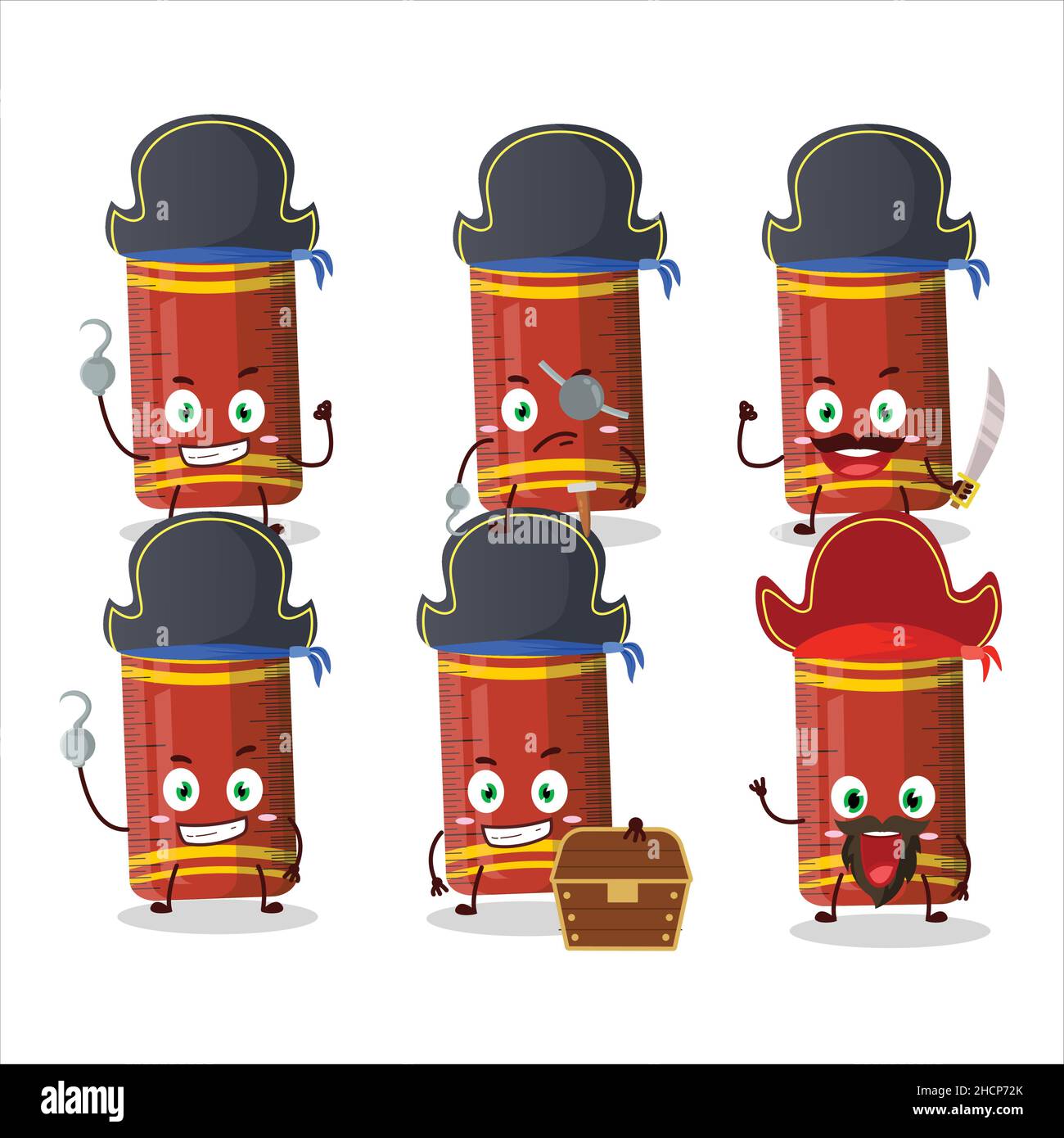 Cartoon character of red ruler with various pirates emoticons. Vector ...