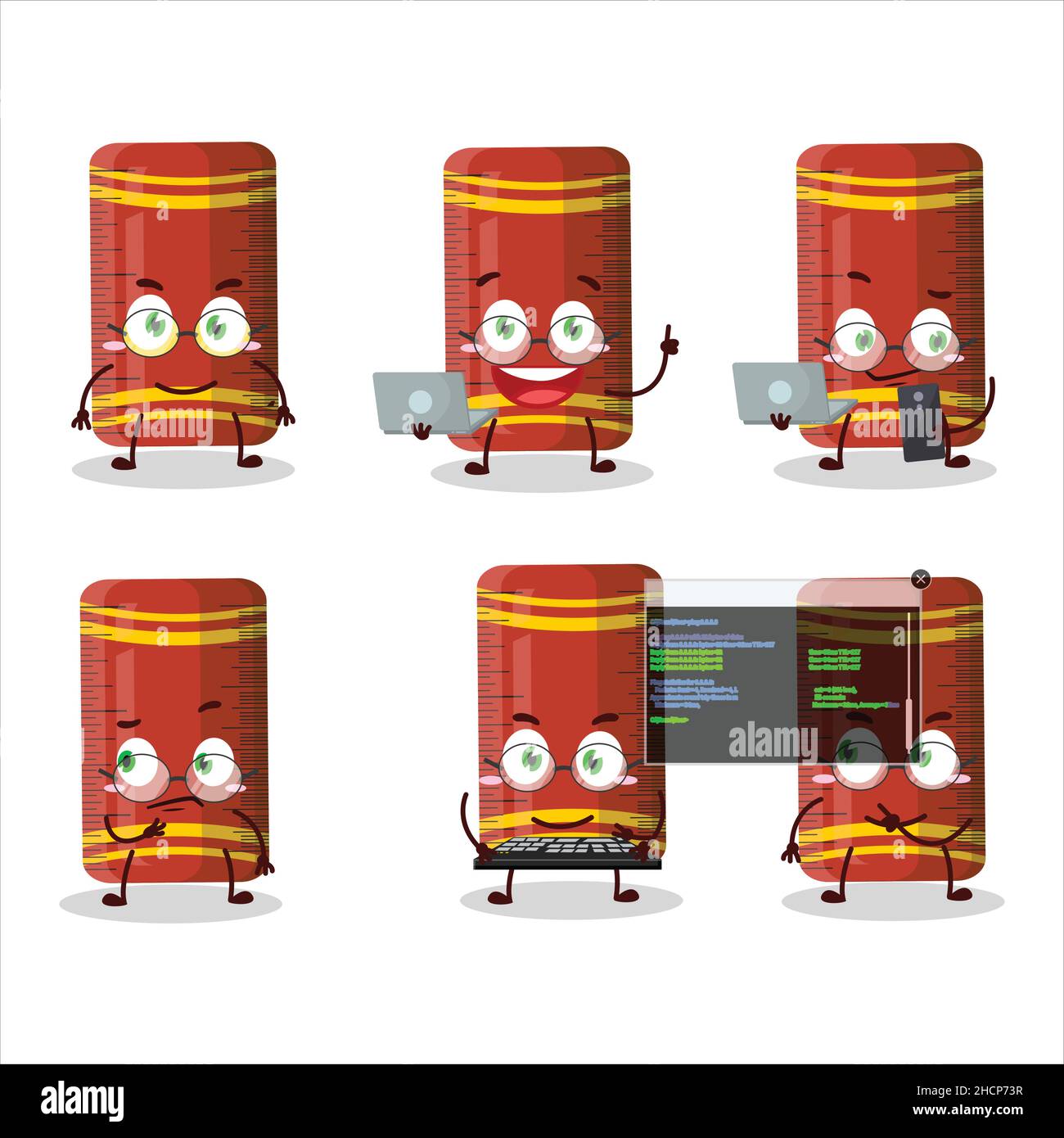 Red ruler Programmer cute cartoon character with. Vector illustration ...