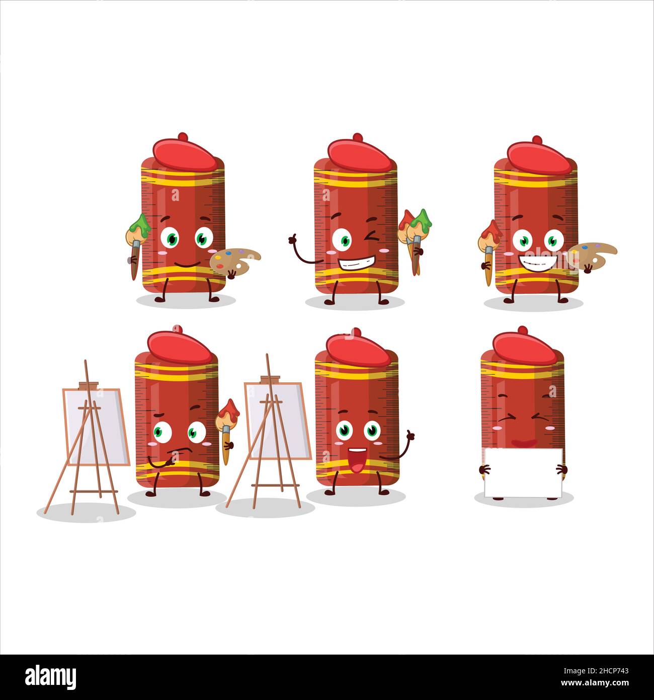 Artistic Artist of red ruler cartoon character painting with a brush ...