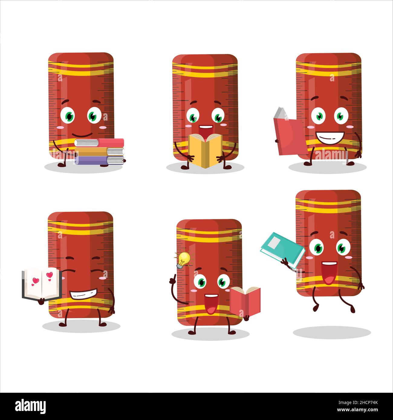 A picture of red ruler cartoon character concept reading an amusing ...