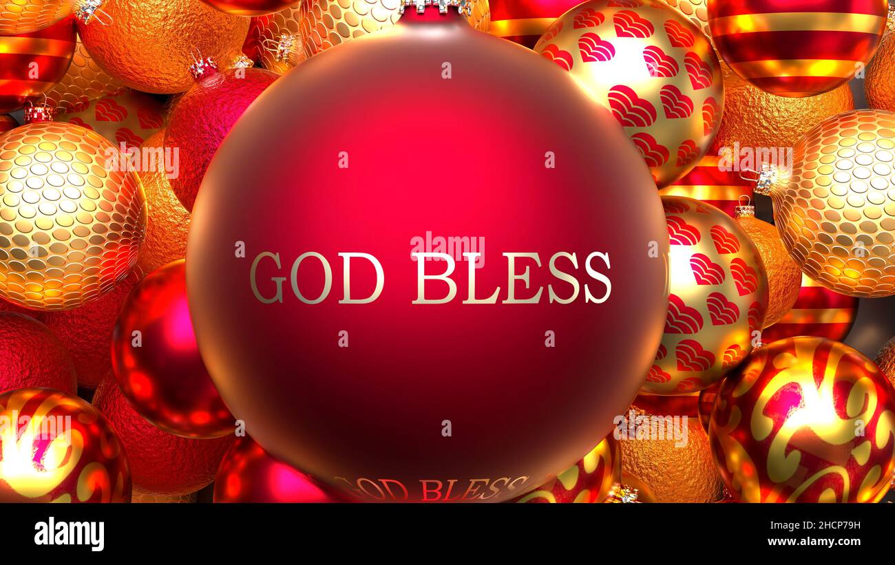 Christmas God bless - dozens of golden rich and red Holiday ornaments ...