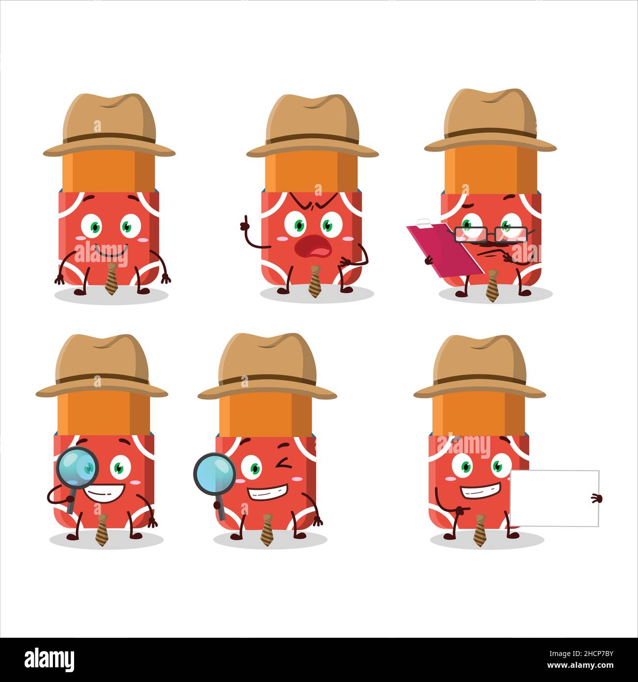 Detective red eraser cute cartoon character holding magnifying glass ...
