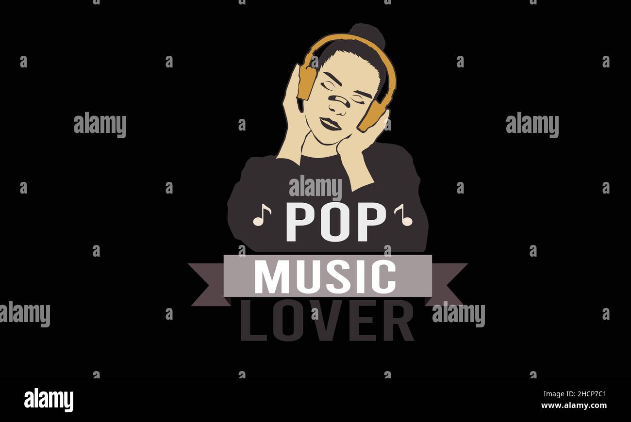 pop music lover girl listening music with headphones music t-shirt ...