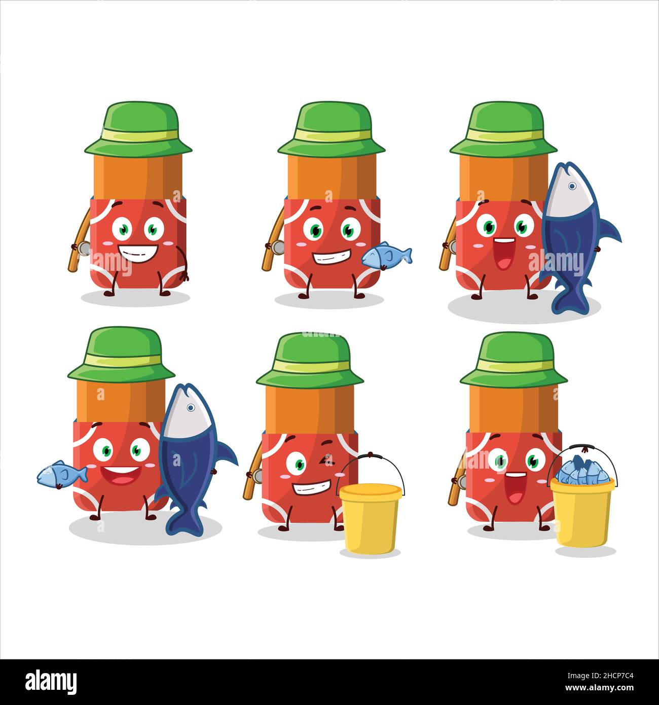 A fisherman red eraser cartoon picture catch a big fish. Vector ...