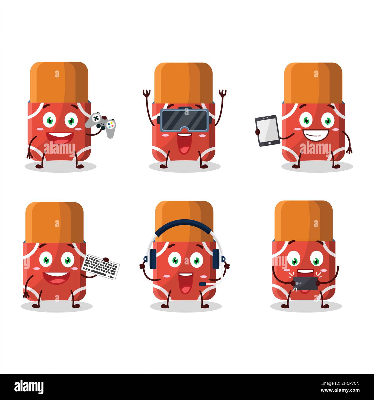 red eraser cartoon character are playing games with various cute ...