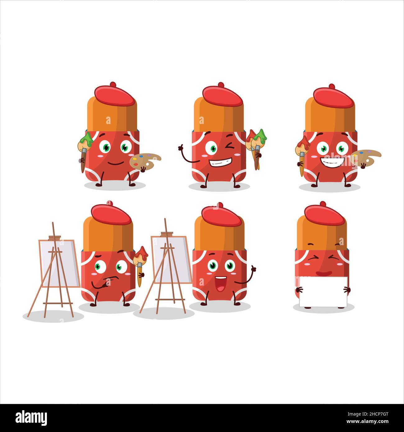 Artistic Artist of red eraser cartoon character painting with a brush ...