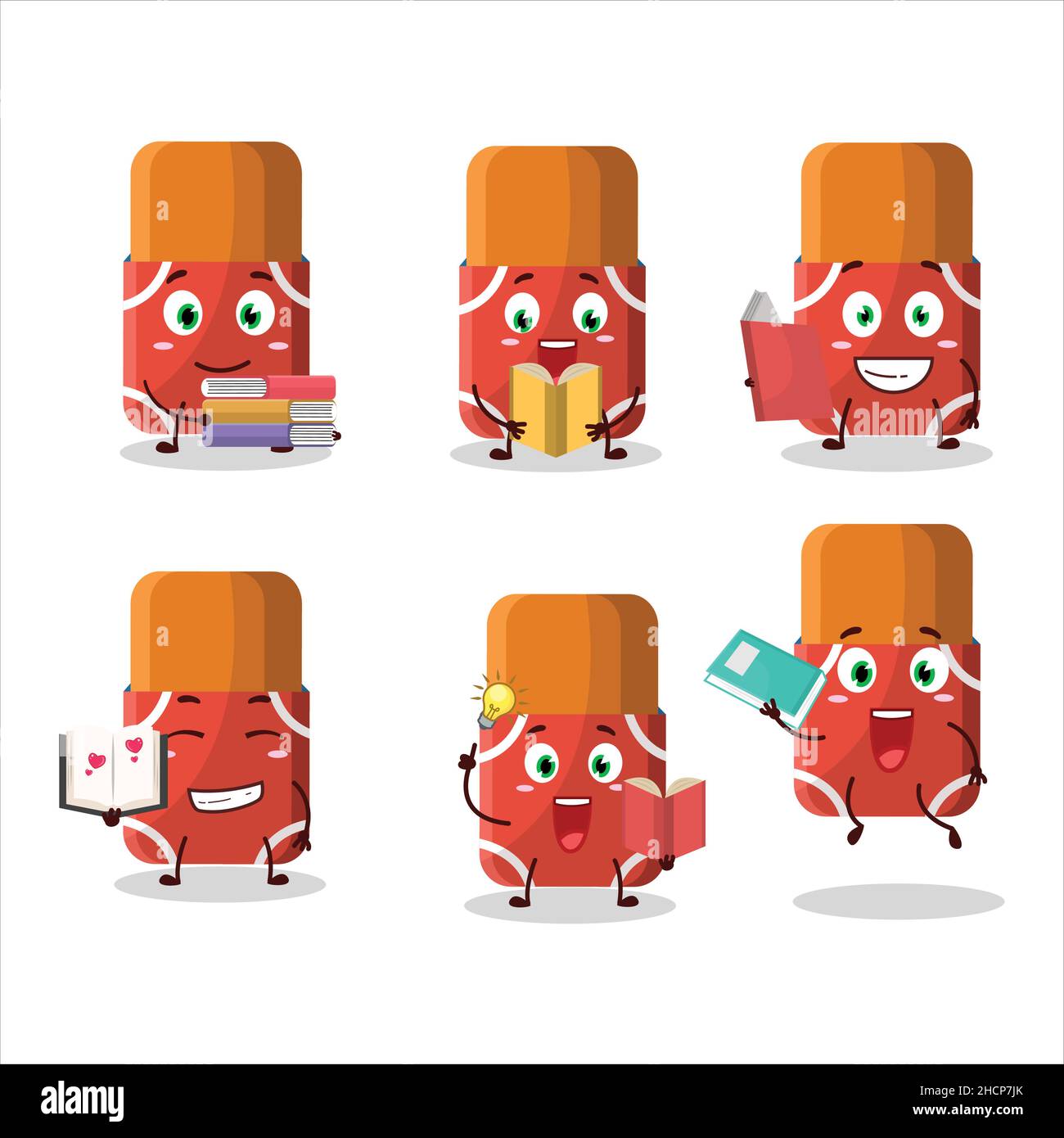 A picture of red eraser cartoon character concept reading an amusing ...