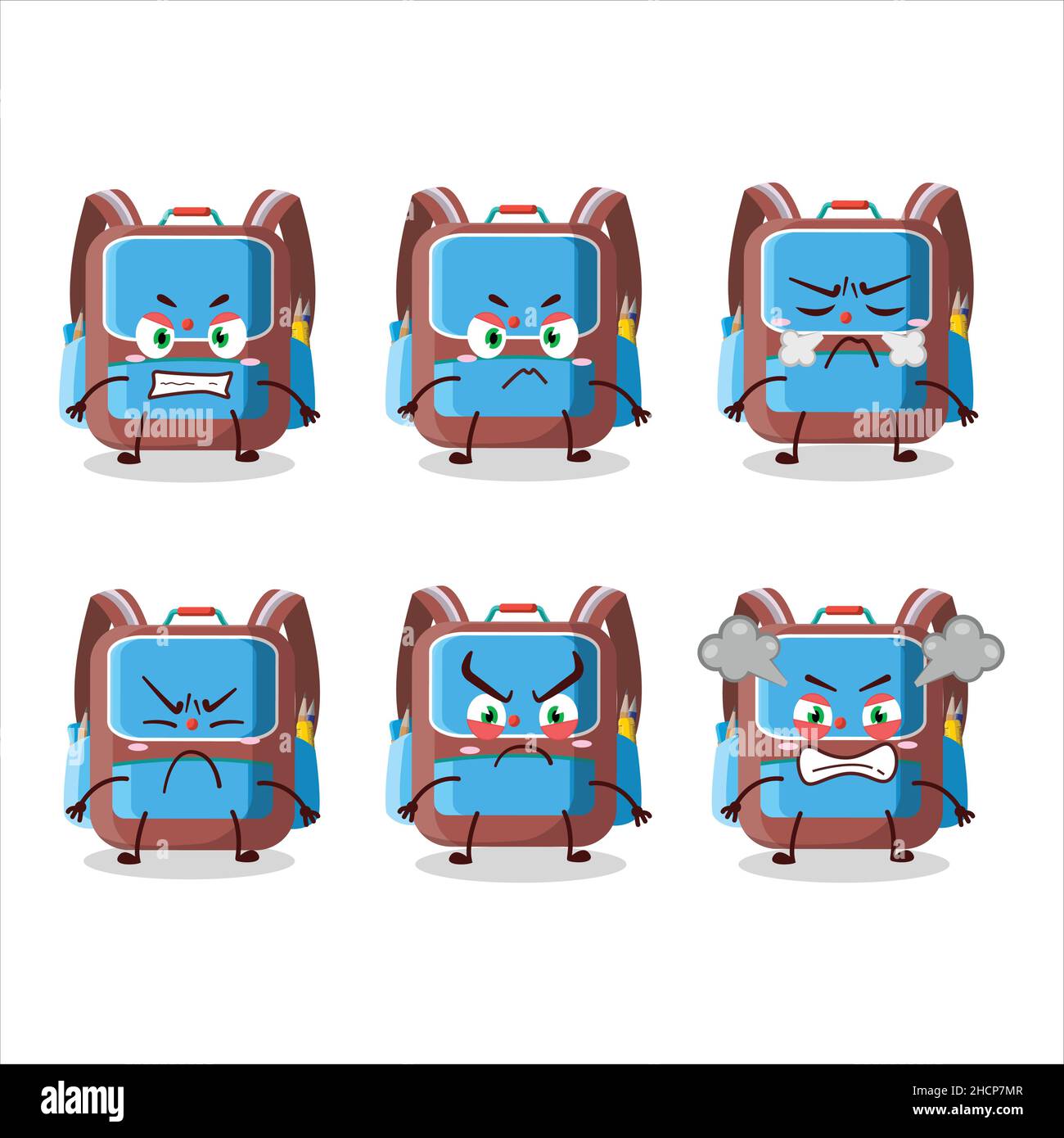 Backpack children cartoon character with various angry expressions ...