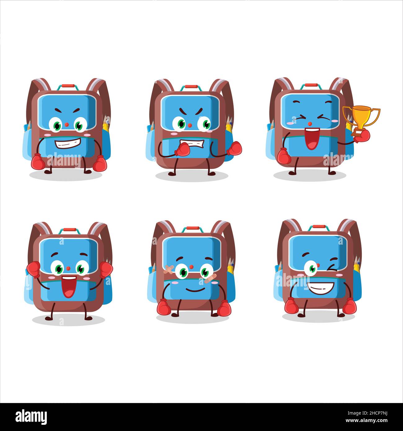 A sporty backpack children boxing athlete cartoon mascot design. Vector ...