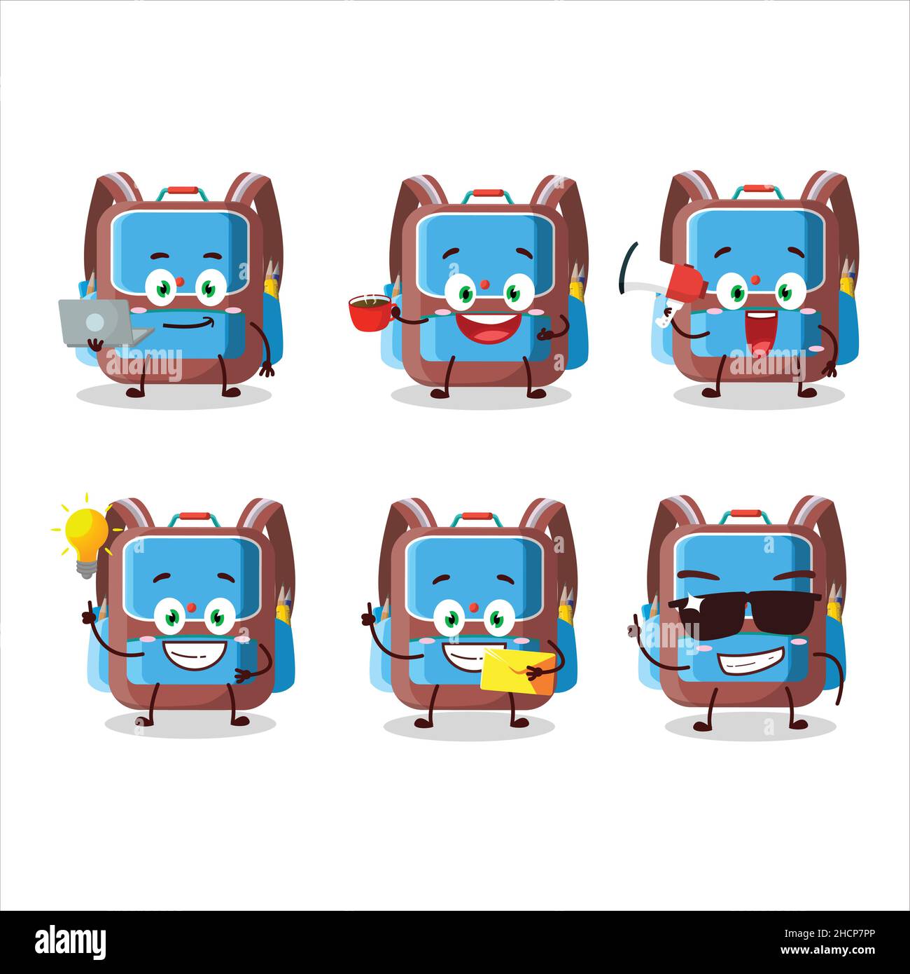 Backpack children cartoon character with various types of business ...