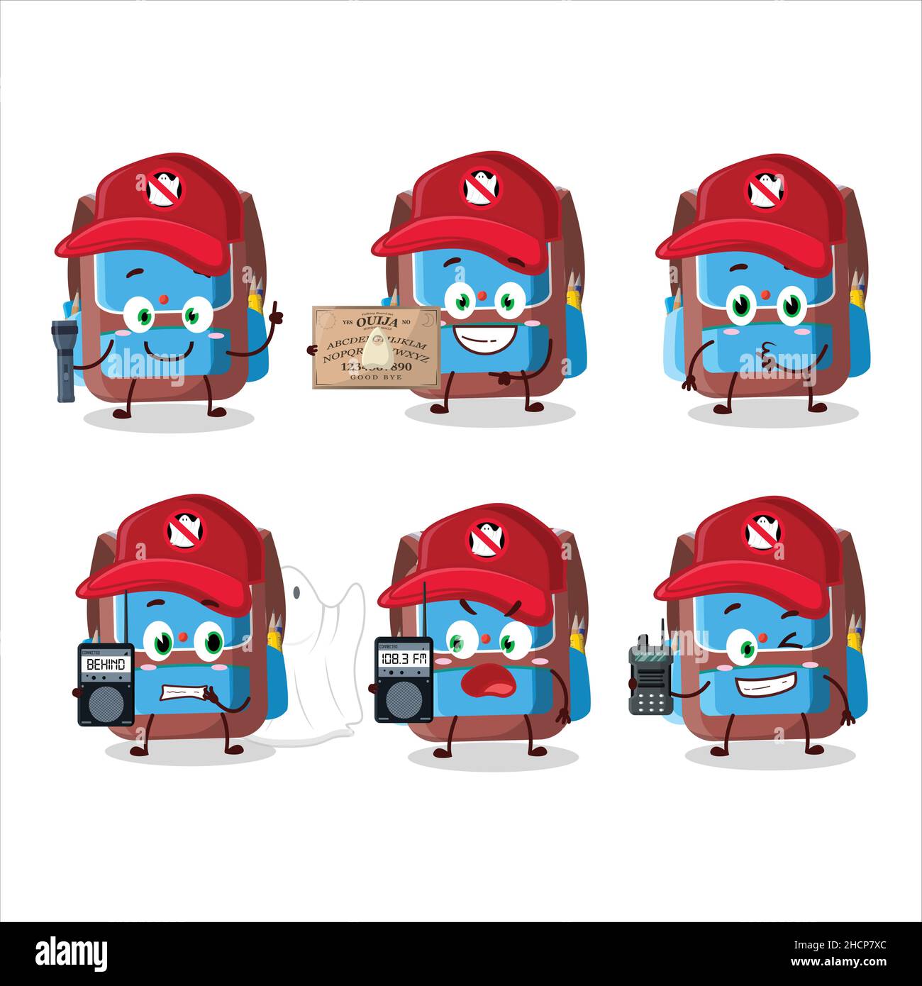 Ghost hunter cartoon backpack children character using camera. Vector ...