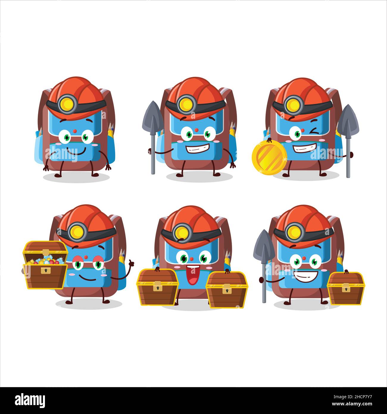 miners backpack children cute mascot character wearing helmet. Vector ...