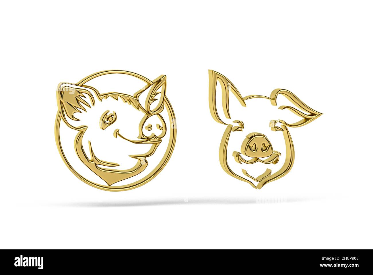 Golden 3d pig icon isolated on white background - 3d render Stock Photo ...