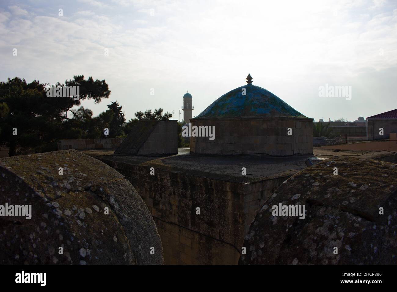 View from the fortress in Mardakan to the Tuba Shah mosque. Built in ...