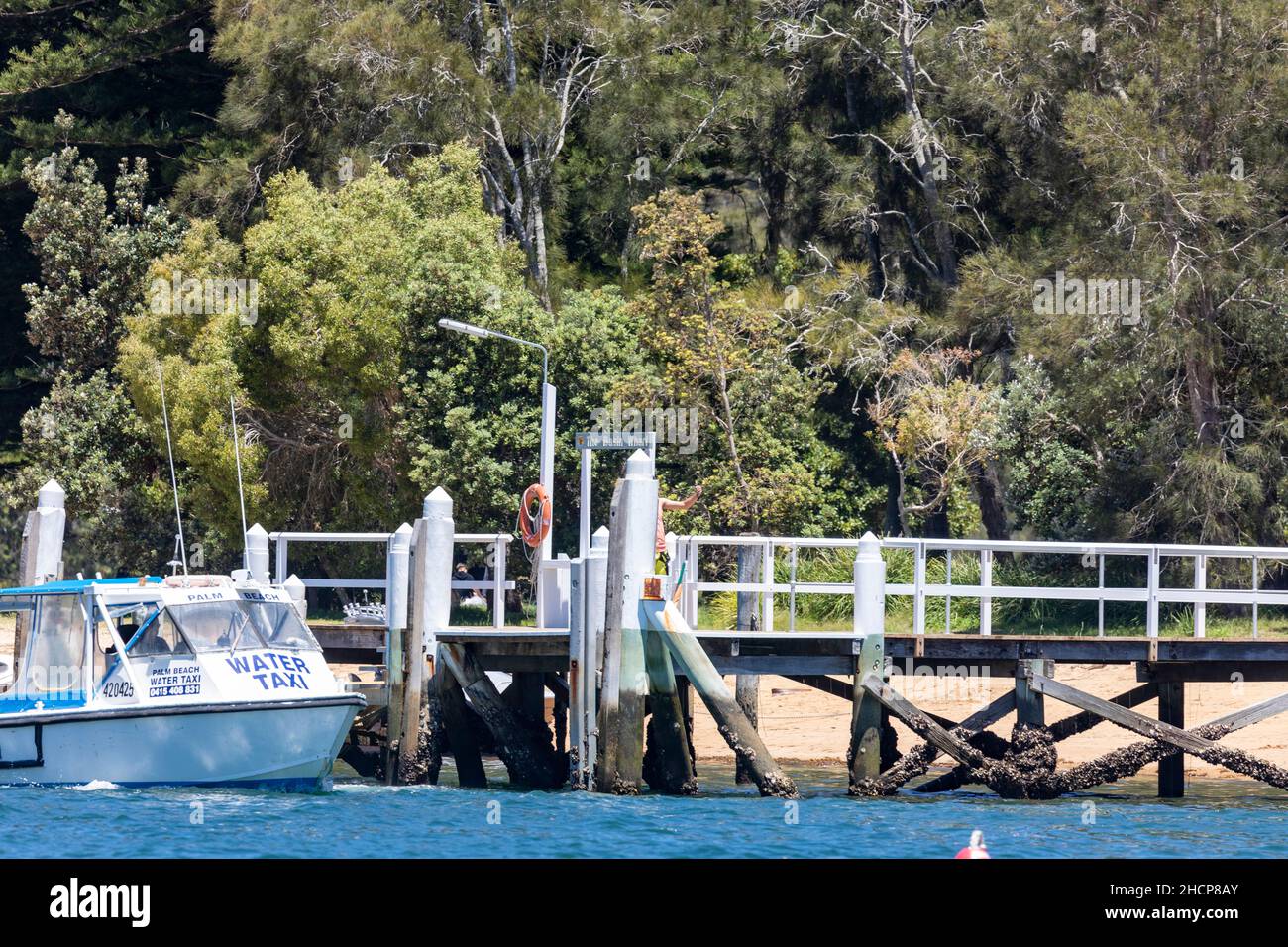The Basin campground and boat wharf on Pittwater Sydney, a small water ...