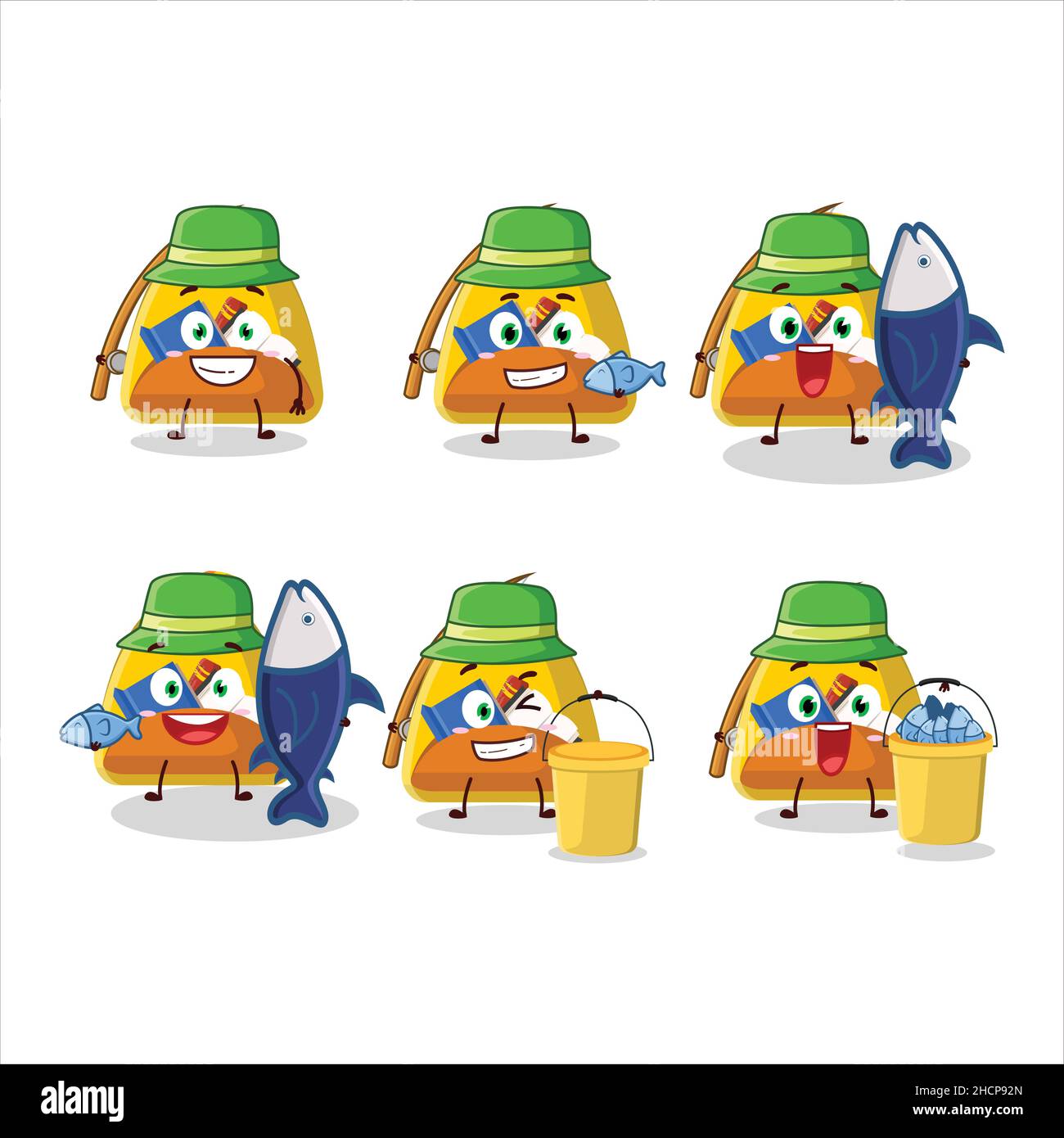 A fisherman school bag cartoon picture catch a big fish. Vector ...