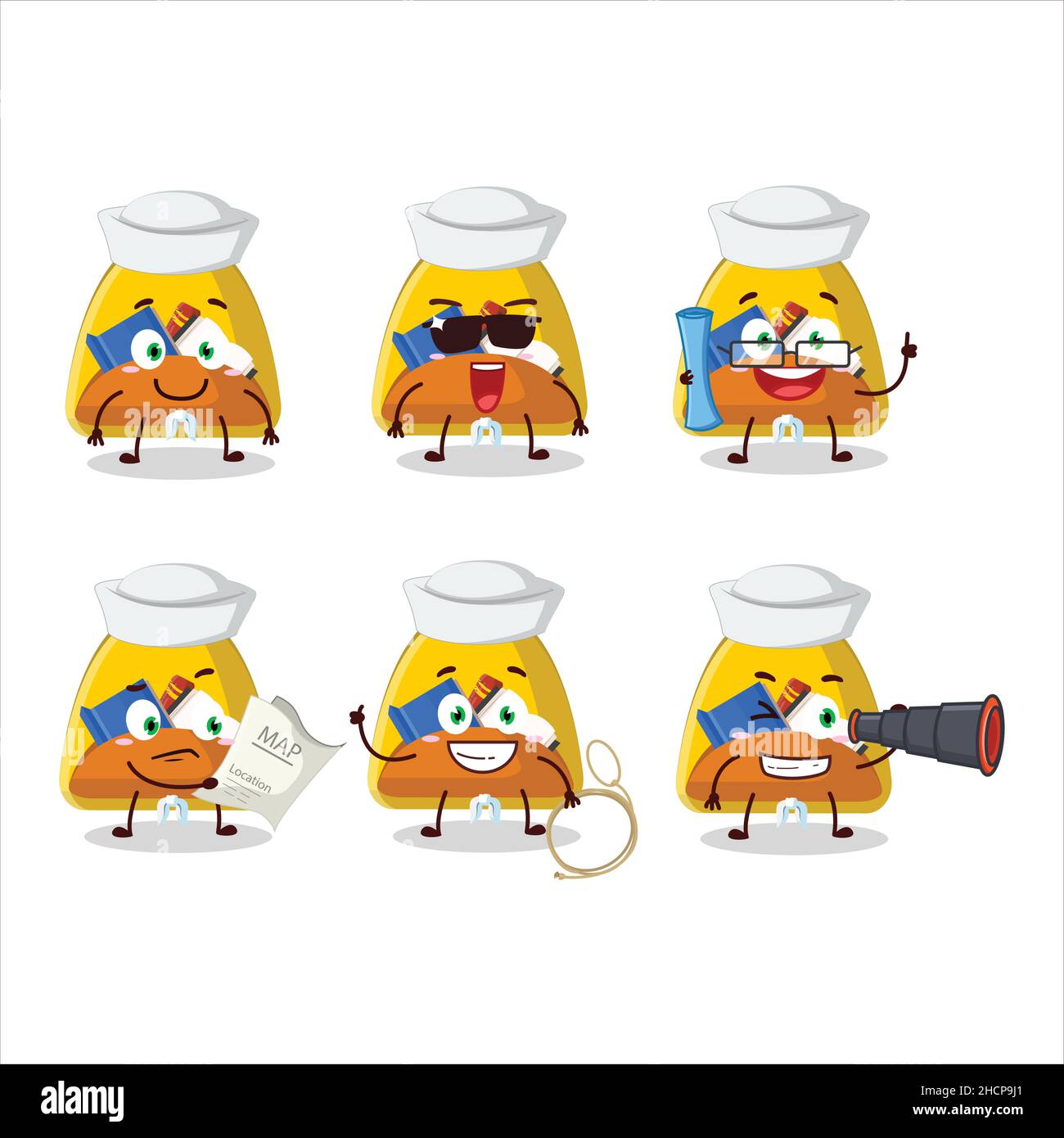 A character image design of school bag as a ship captain with binocular ...