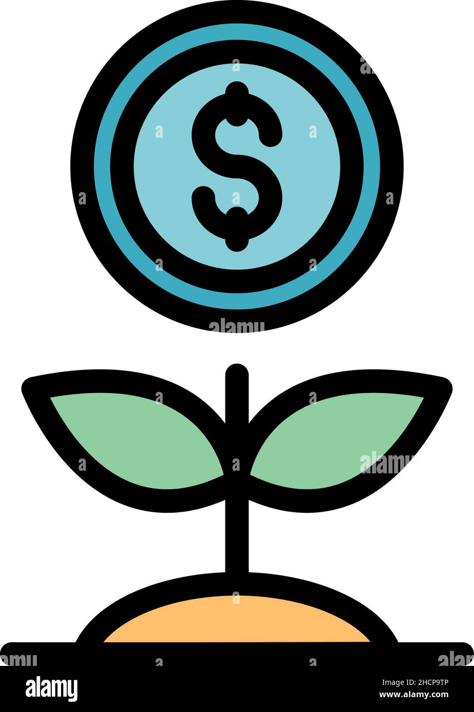 Grow money icon. Outline grow money vector icon color flat isolated ...