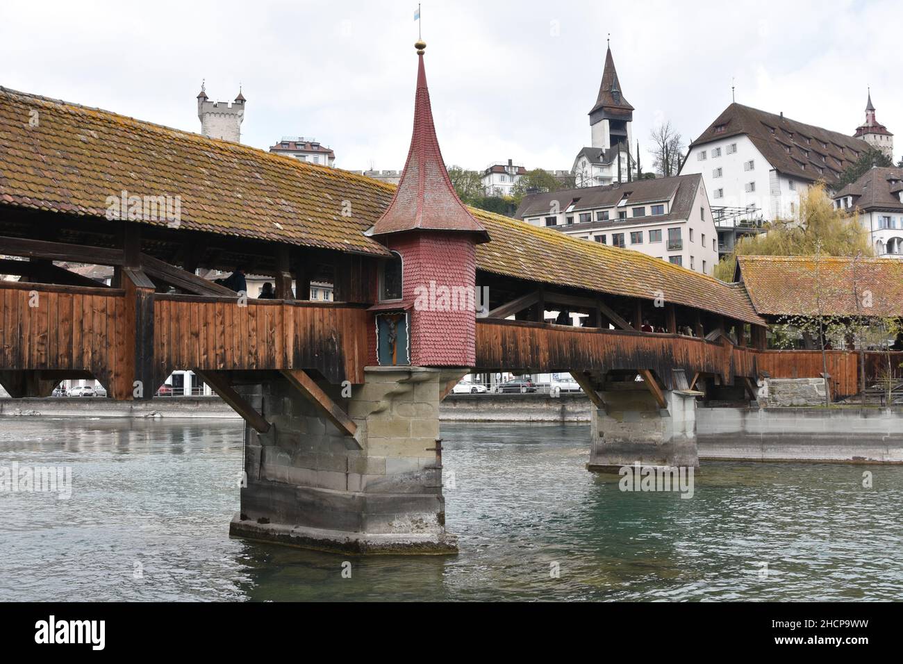 Spreuer Bridge is wooden bridge or footbridge with roof over river ...
