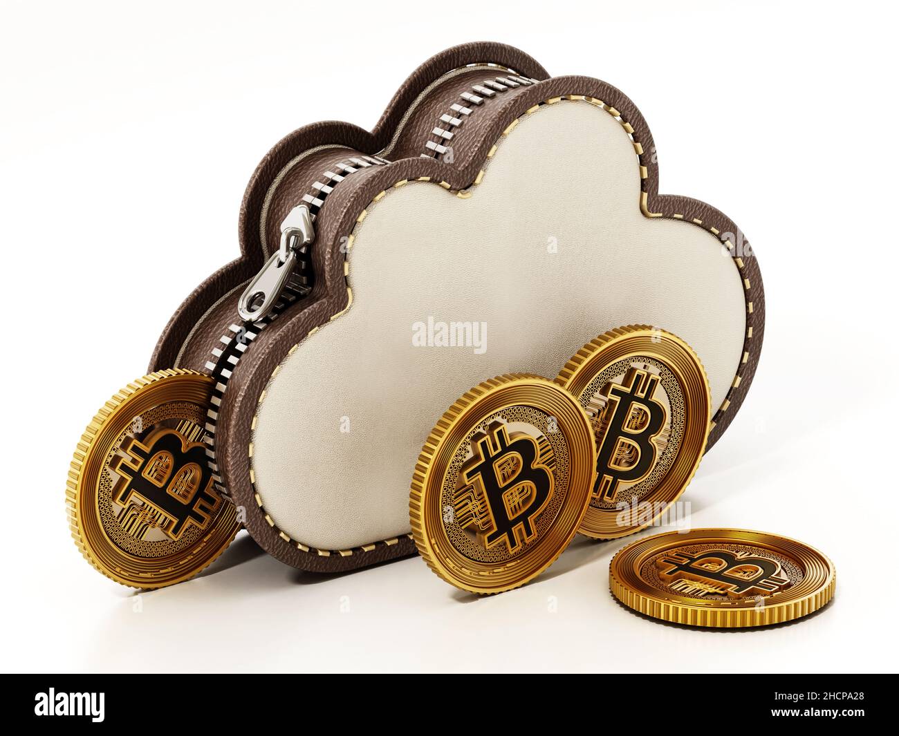 Cloud shaped coin purse and crypto money isolated on white background ...