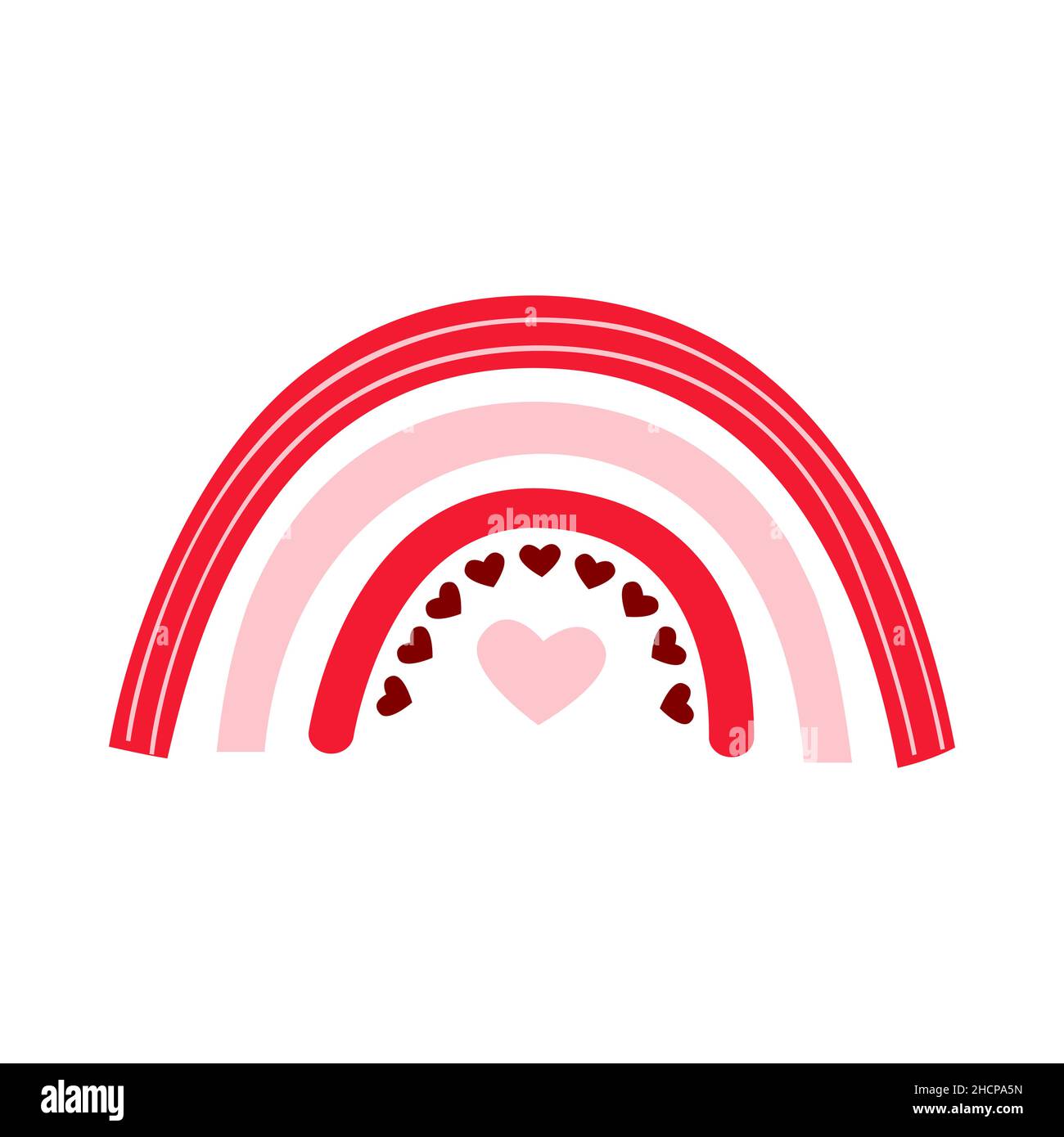 Happy Valentines Day cute rainbow. Cartoon rainbow with red hearts ...