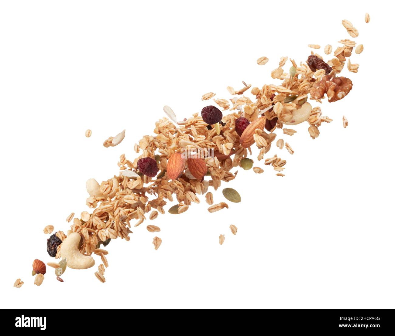 granola splashing or dropping isolated on white Stock Photo - Alamy