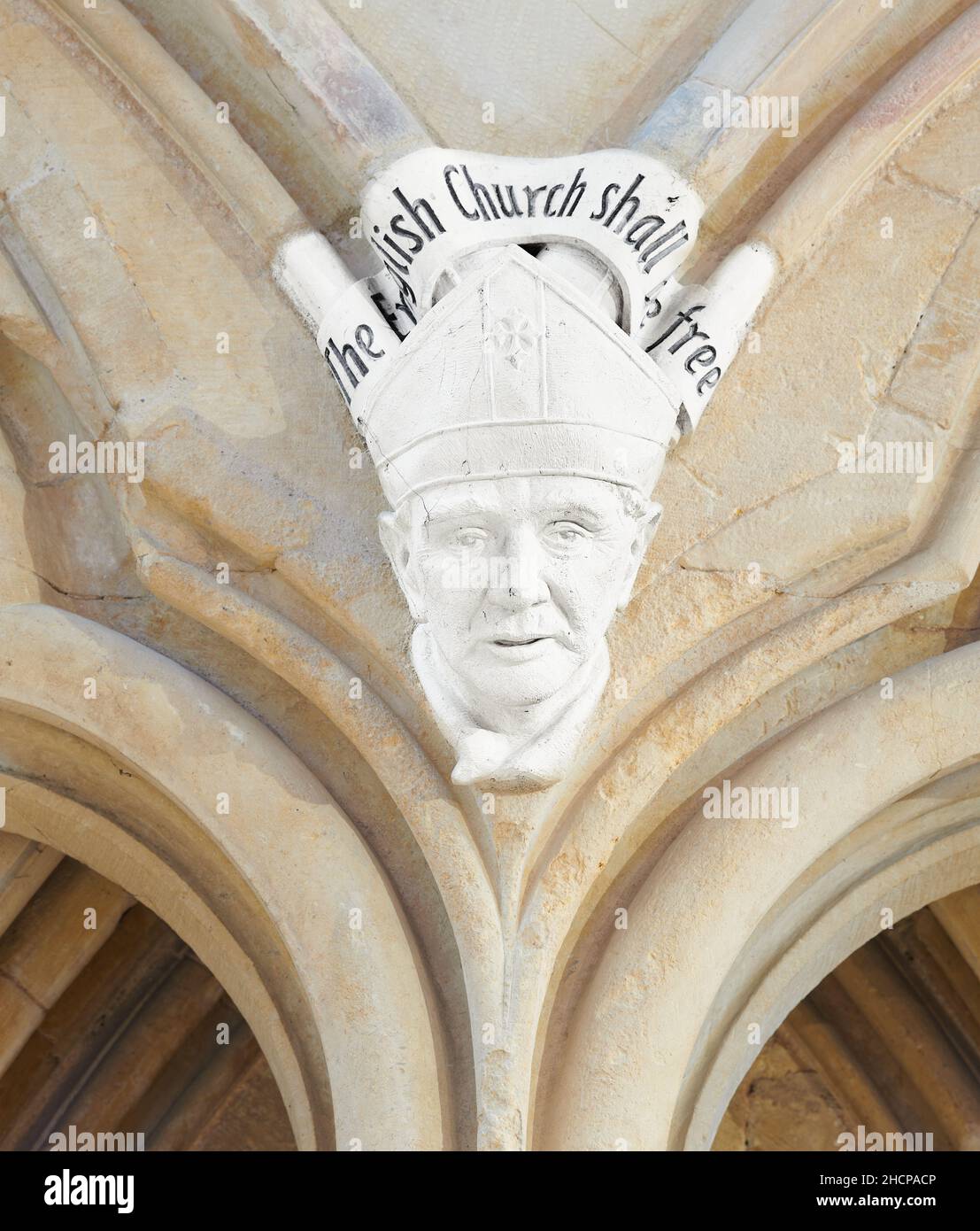 Stone sculpture in Lincoln cathedral, England, of cardinal Langton ...