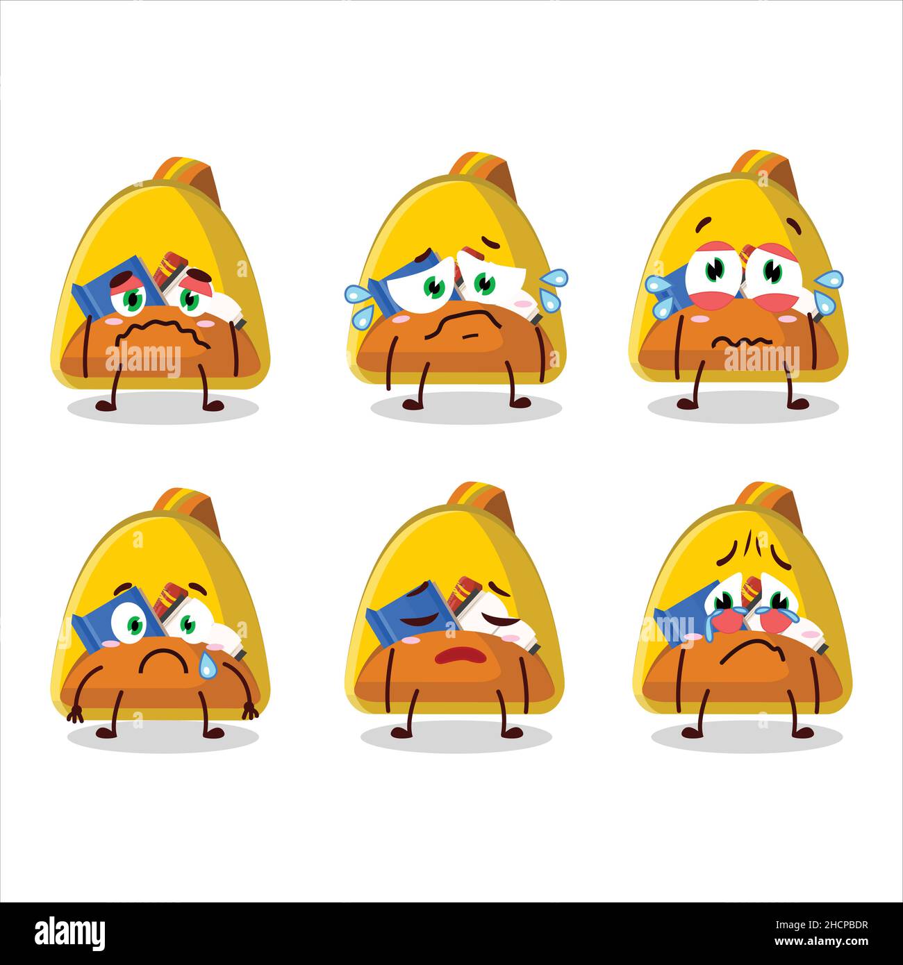 School bag cartoon character with sad expression. Vector illustration ...