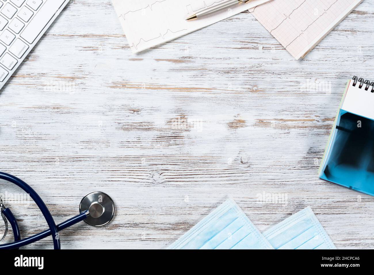 Doctors desktop with medical supplies Stock Photo - Alamy