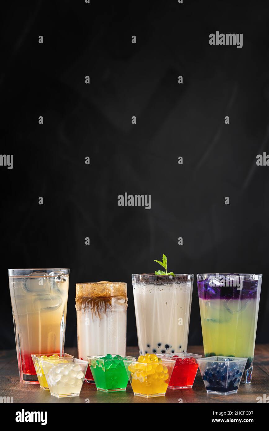 Lemonade with bubble tea on dark background Stock Photo - Alamy
