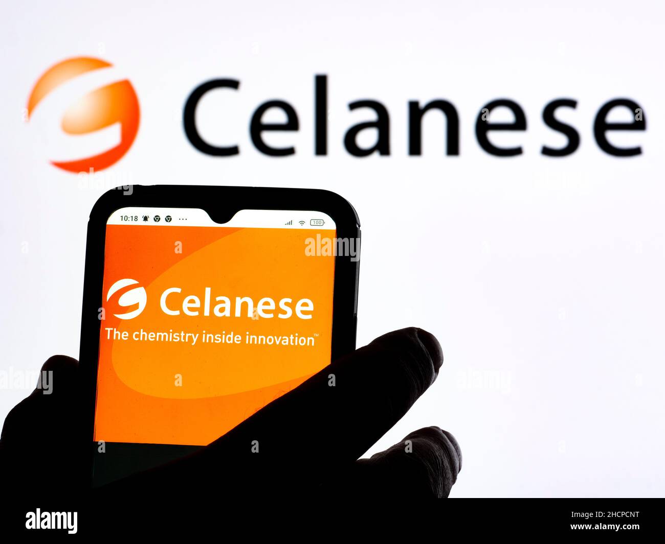 In this photo illustration Celanese Corporation logo seen displayed on ...