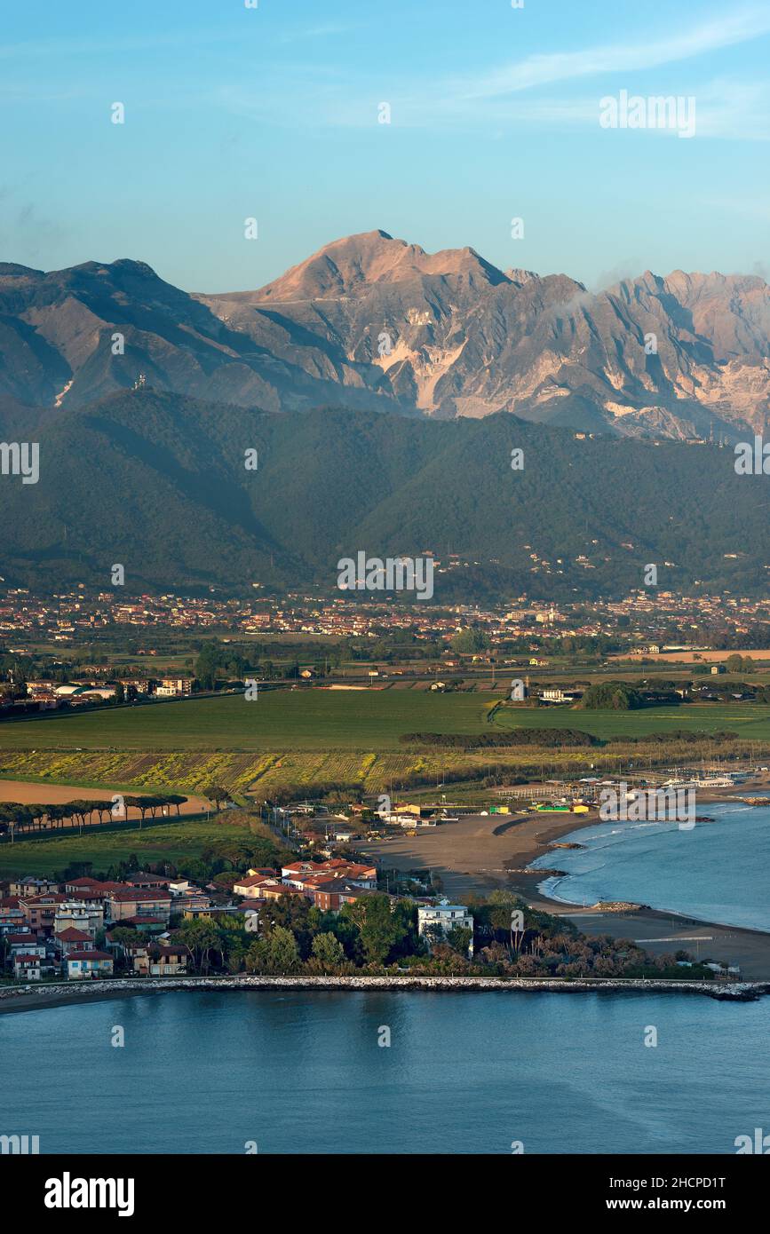 Versilia Coast with the Magra river, the Ligurian sea, the Apennines ...