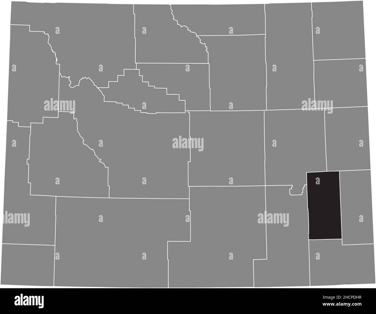 Black highlighted location map of the Platte County inside gray ...