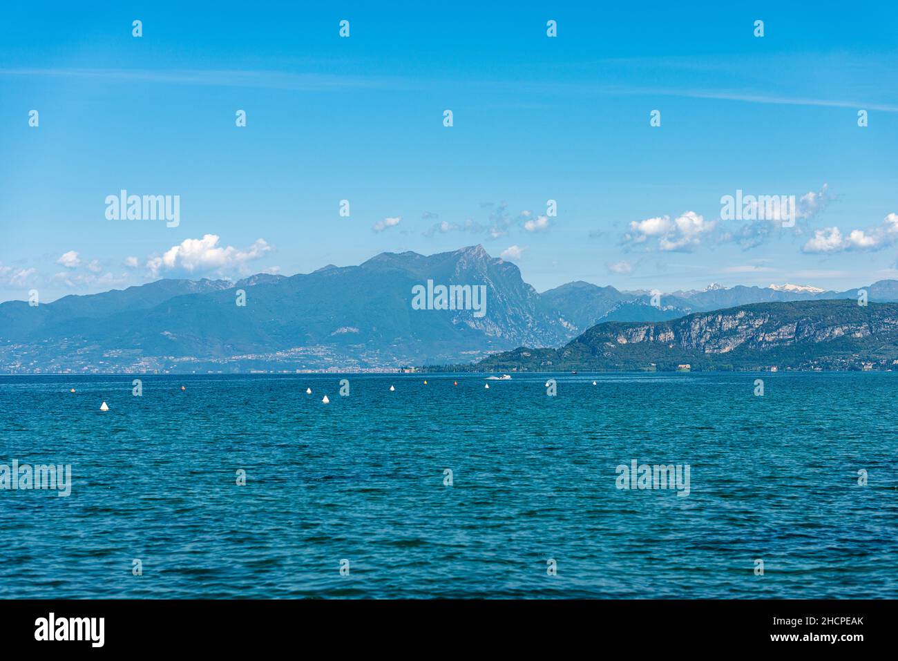 Lake Garda (Lago di Garda) and Italian Alps, mountain peak of Monte ...