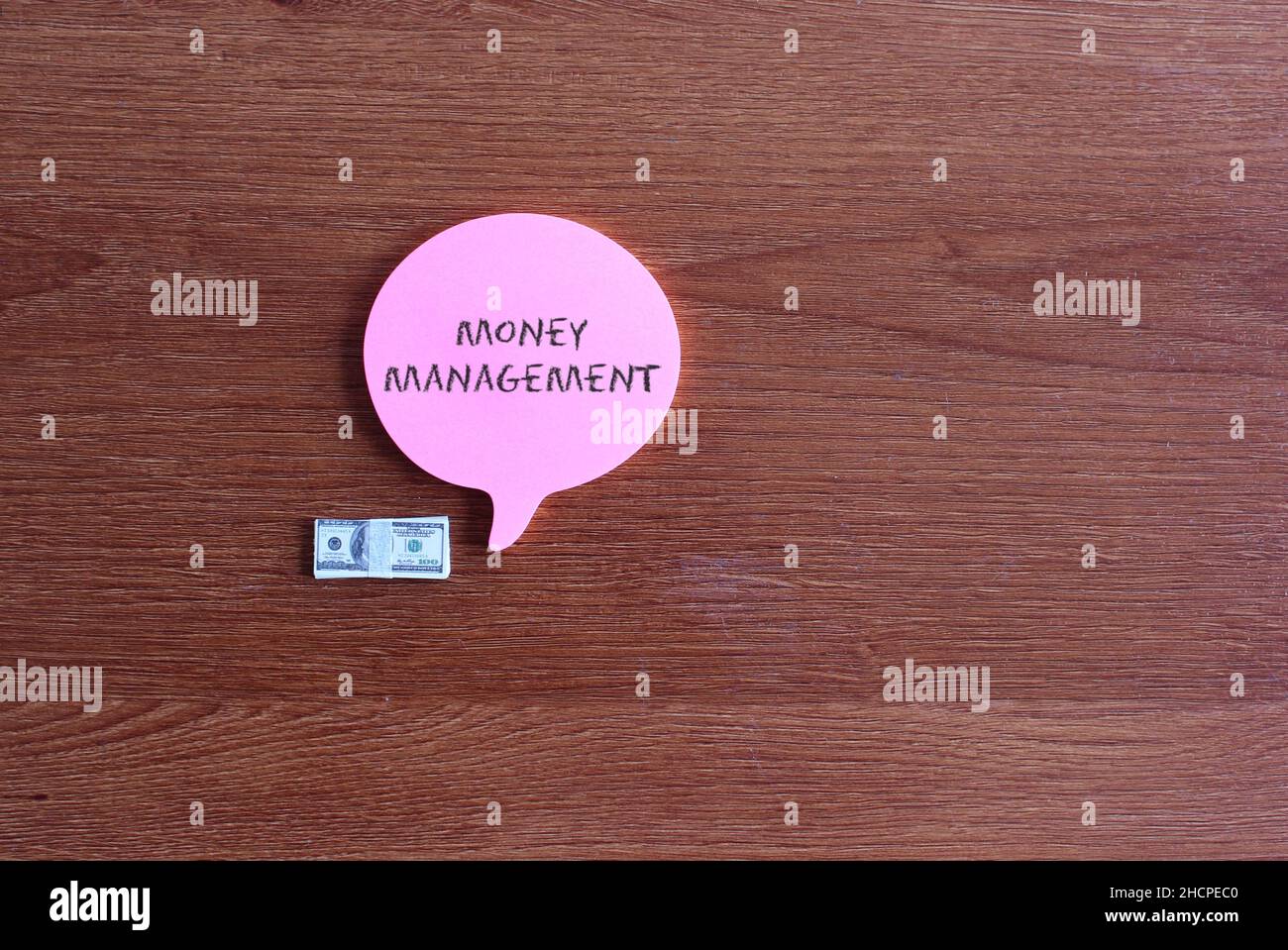 Money and Financial concept. Top view of banknote and speech bubble ...