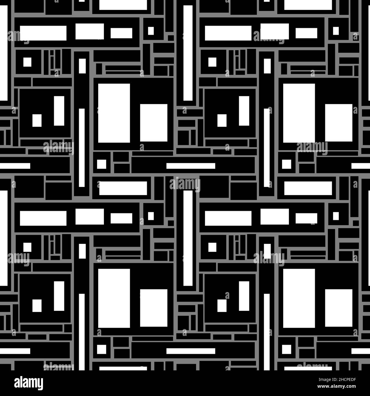 Abstract geometric seamless pattern. Black and white blocks on gray ...