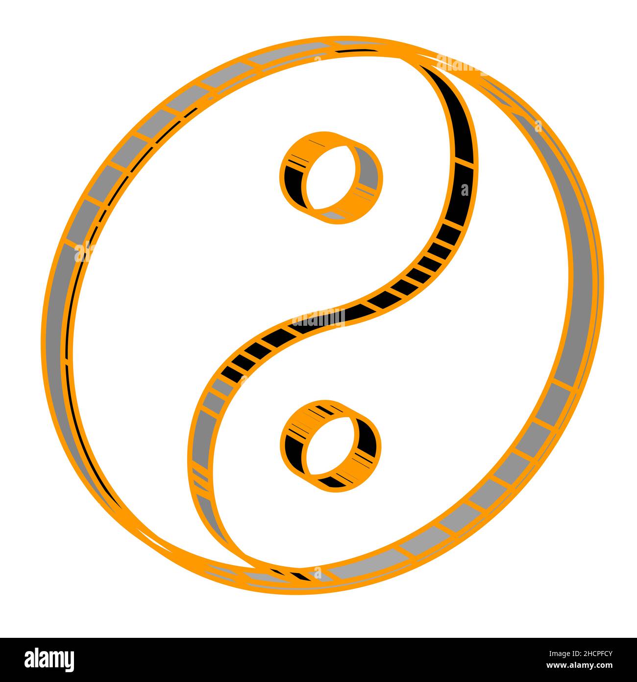 Yin Yang eastern symbol in abstract outline over a white background ...