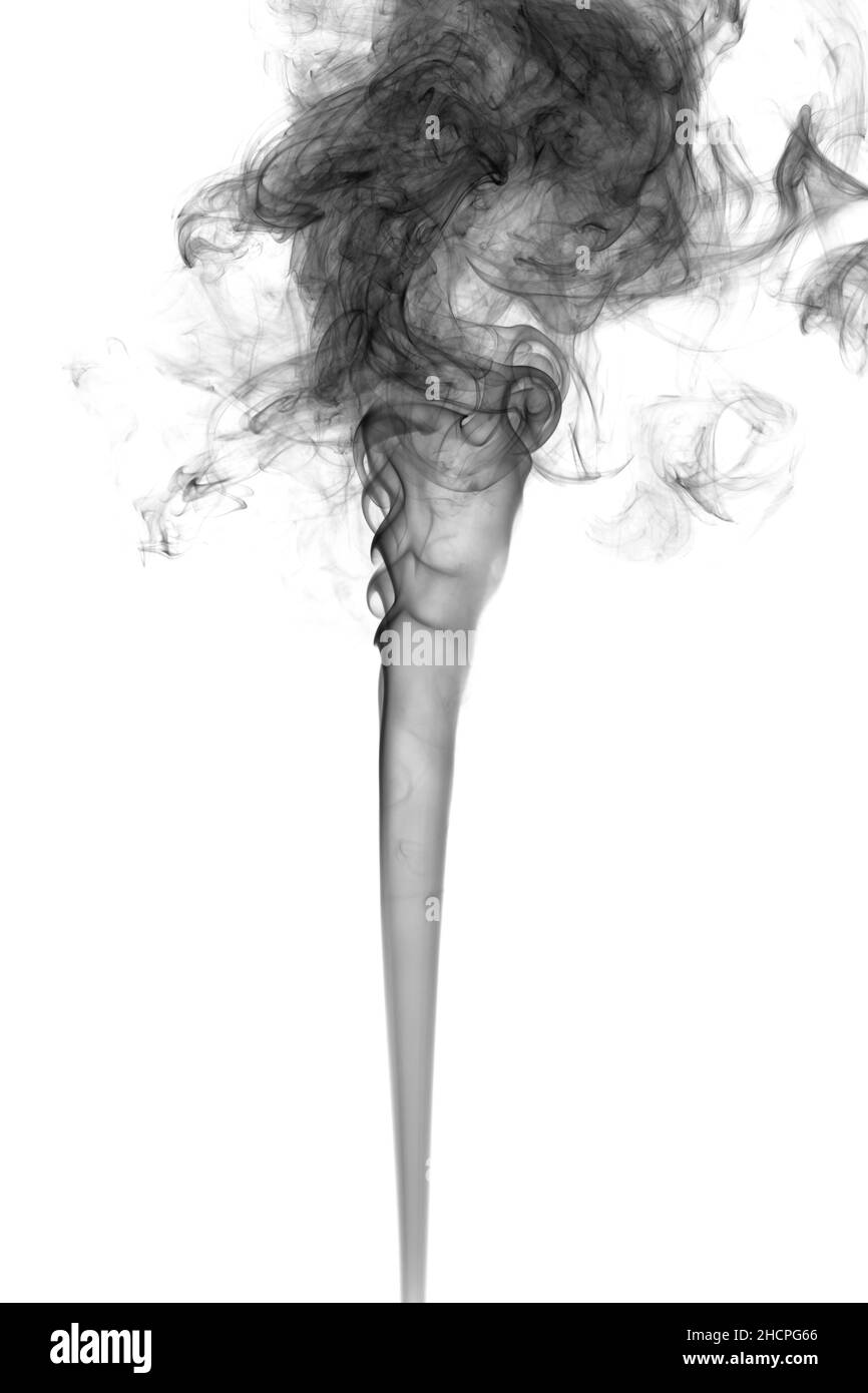 Jet of curls black smoke on white background Stock Photo - Alamy