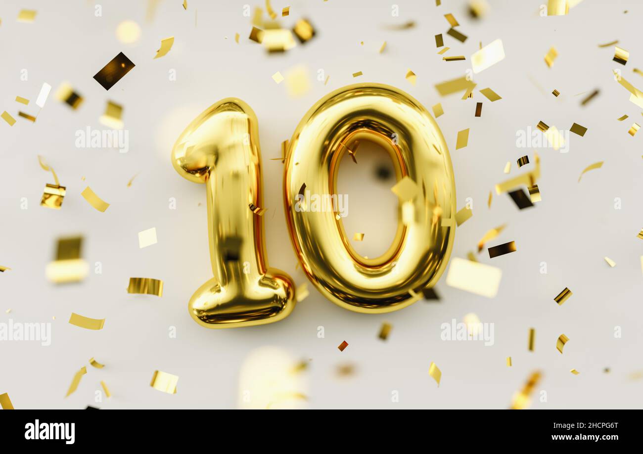 10 years old. Gold balloons number 10th anniversary, happy birthday ...