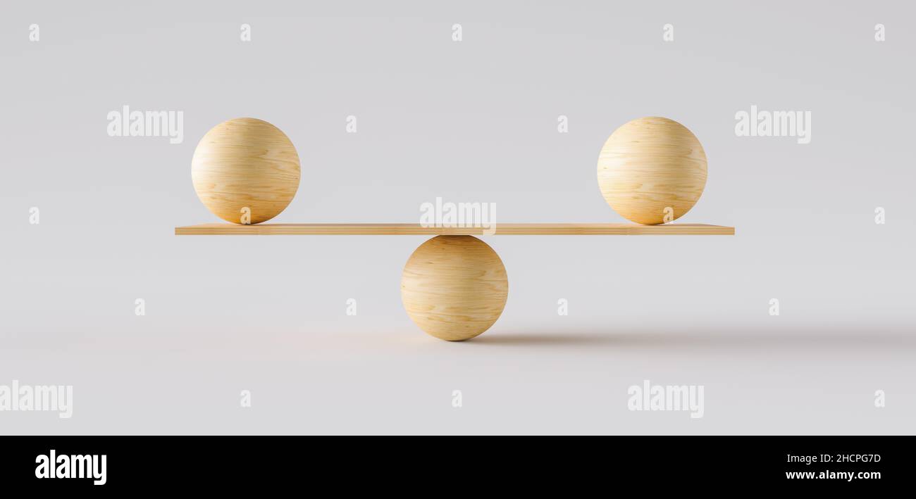 wooden scale balancing two big wodden balls. Concept of harmony and ...