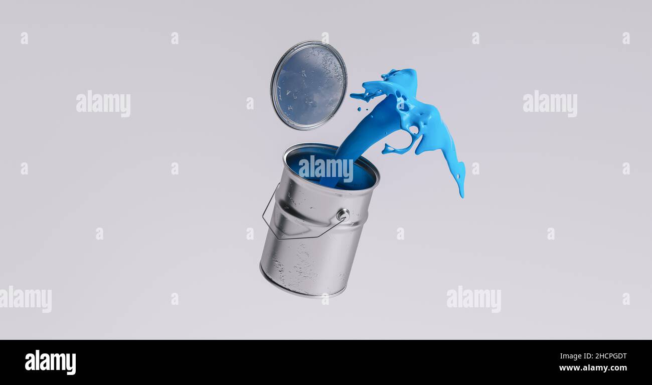 paint can splashing blue bright color, renovation concept image Stock ...