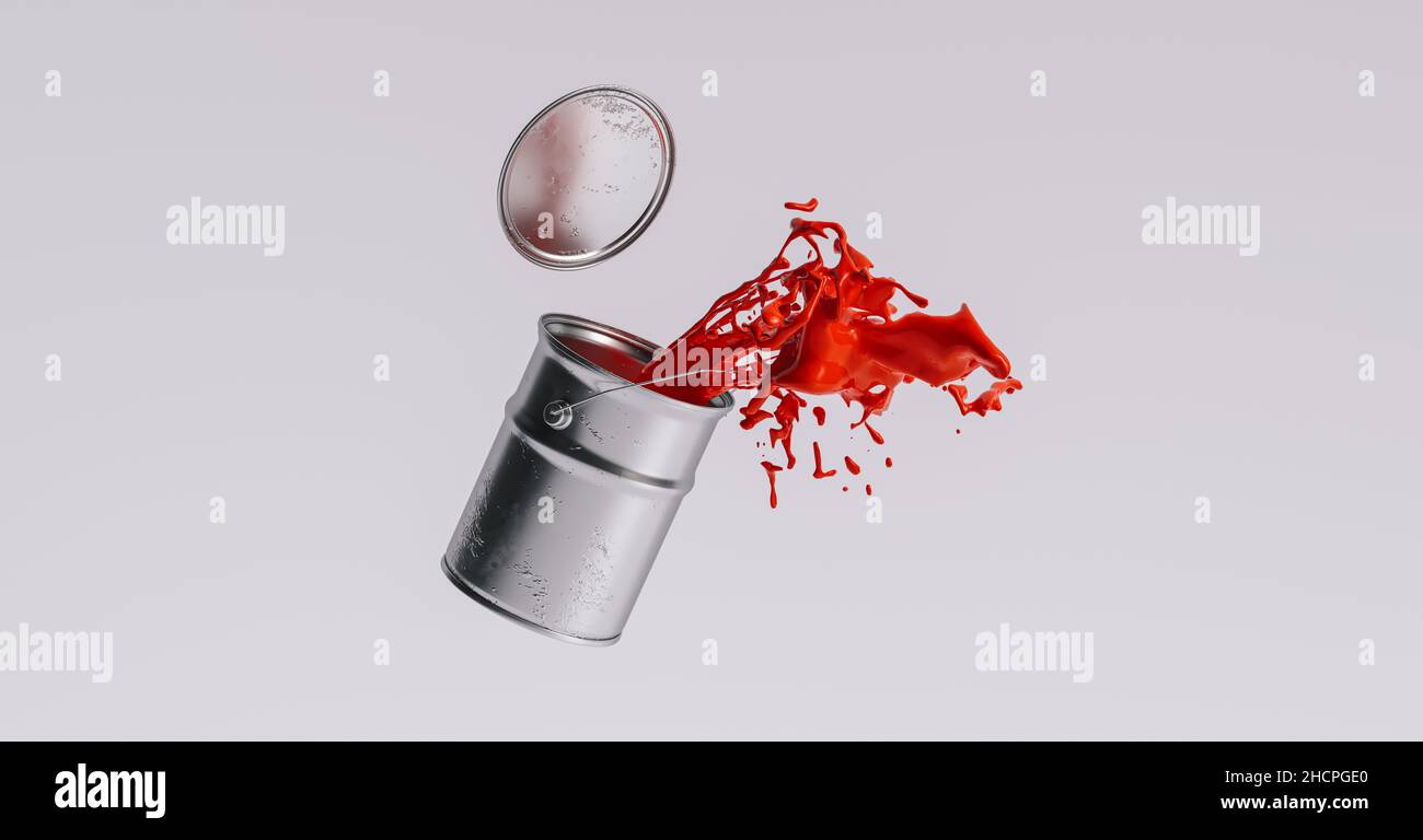 paint can splashing red bright color, renovation concept image Stock ...