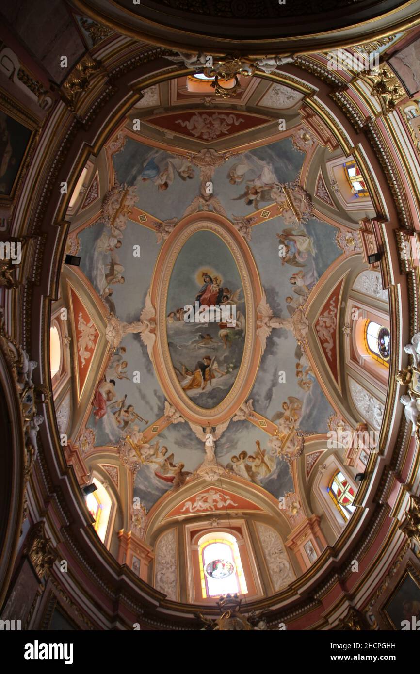 Ceiling fresco in the dome of the Church of the Annunciation, Mdina ...