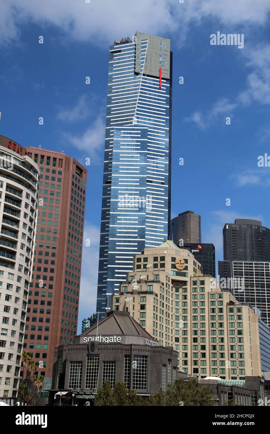 Eureka Tower Melbourne skyline photographed from Princes Bridge ...