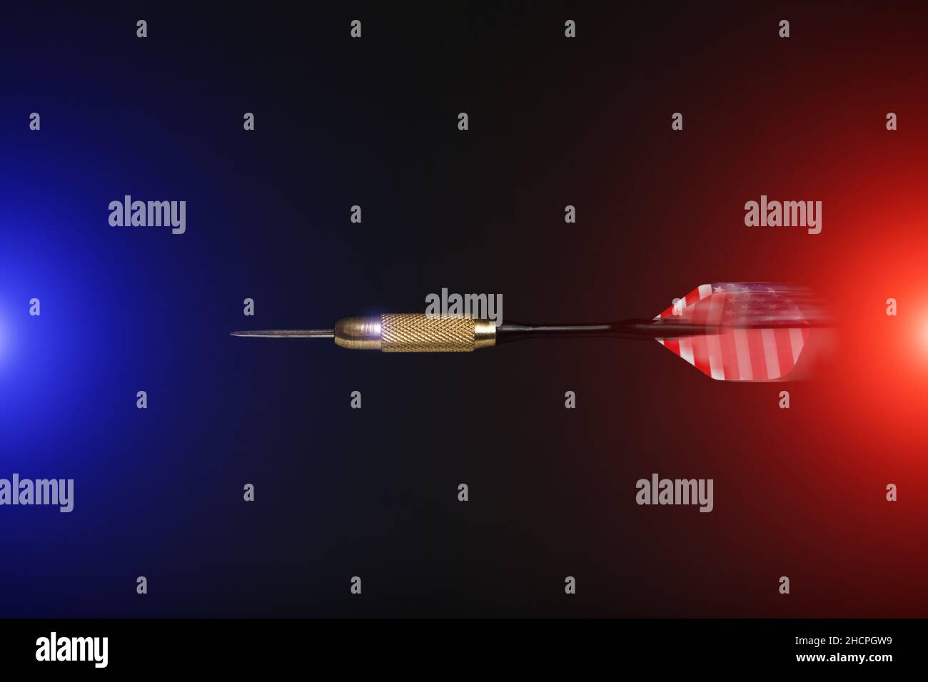 Concept flying dart straight at target for playing darts with color of ...