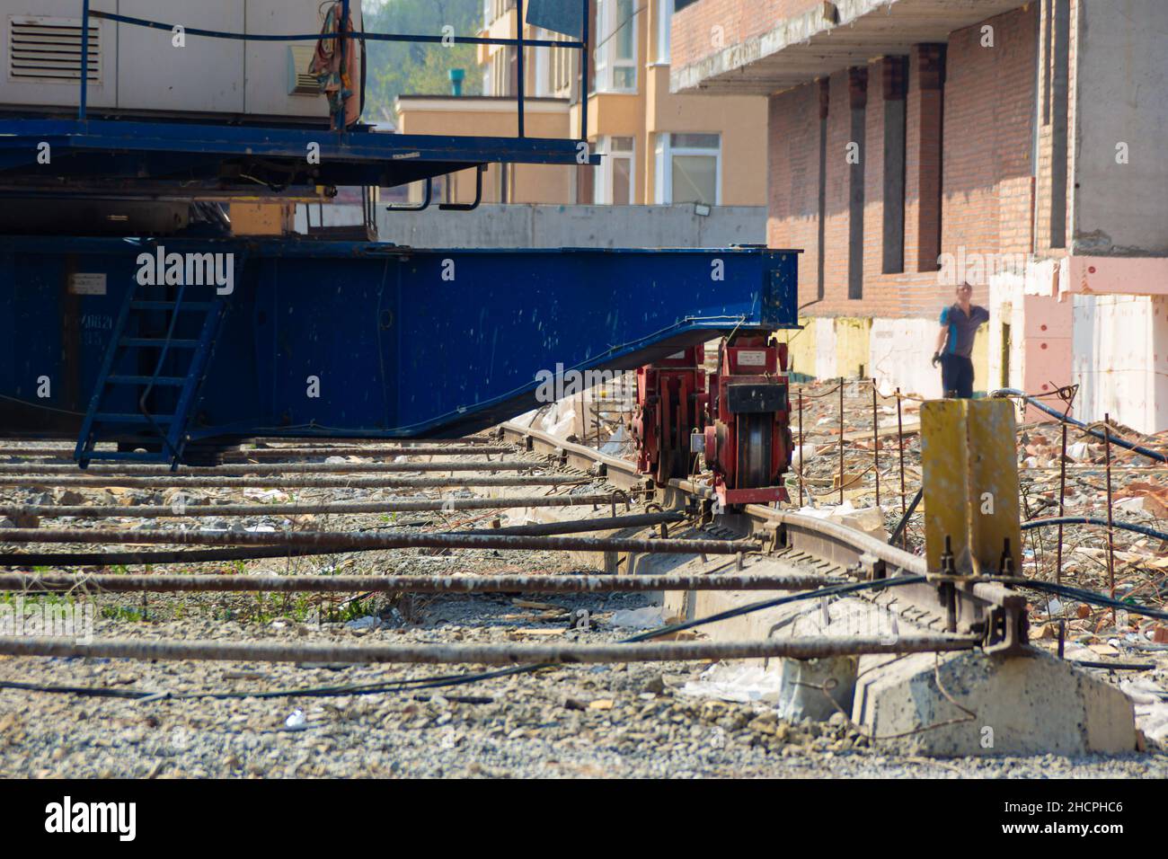 tower crane rail tracks deformed and sagged under load and need to be ...