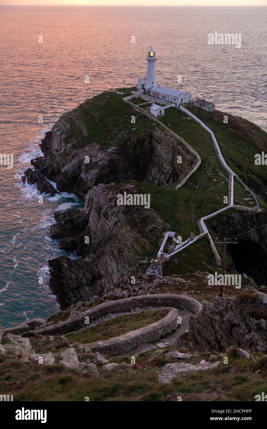 South Stack Lighthouse at sunset ,Holy Island, Anglesey, Wales Stock ...
