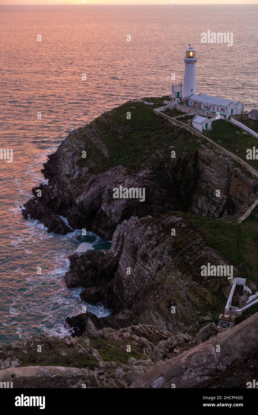 South Stack Lighthouse at sunset ,Holy Island, Anglesey, Wales Stock ...