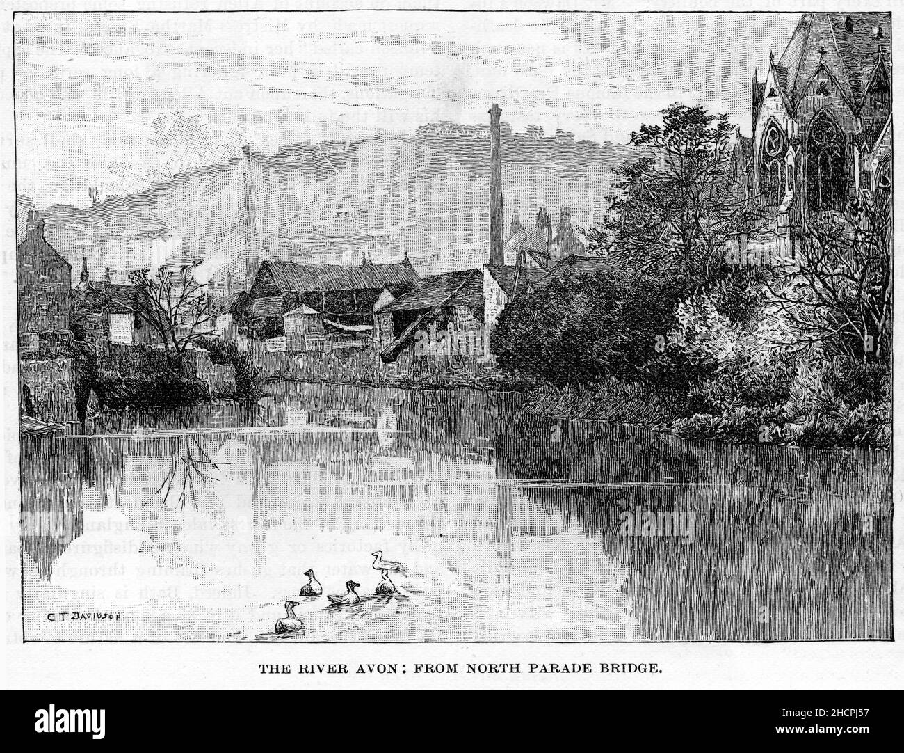 Engraving of the River Avon, England, viewed from the North Parade ...
