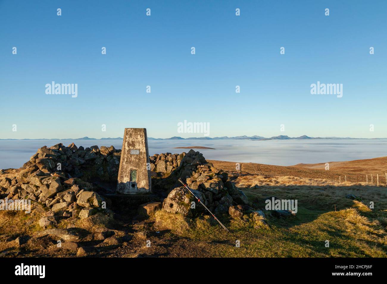 The summit of Ben Cleuch with a sea of clouds in the background, Ochil ...